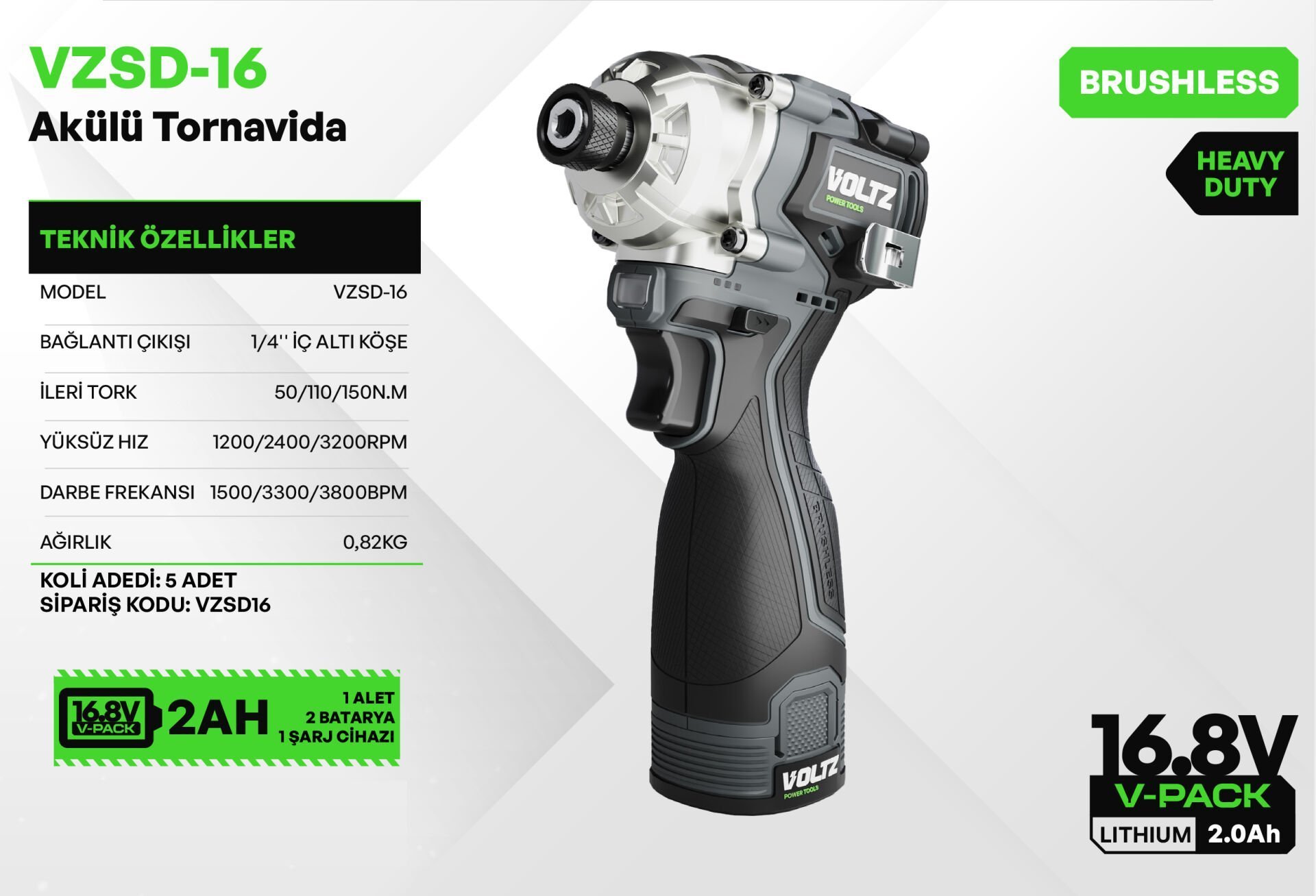 VOLTZ VZSD16-20 Akülü Torklu Vidalama 16.8 Volt 2 Amper Çift Akülü ...